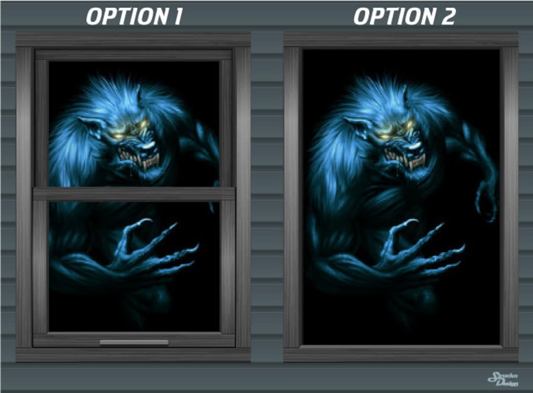 Angry Fierce Werewolf Wolf Horror Dark Window Backlit Wall Backdrop ...