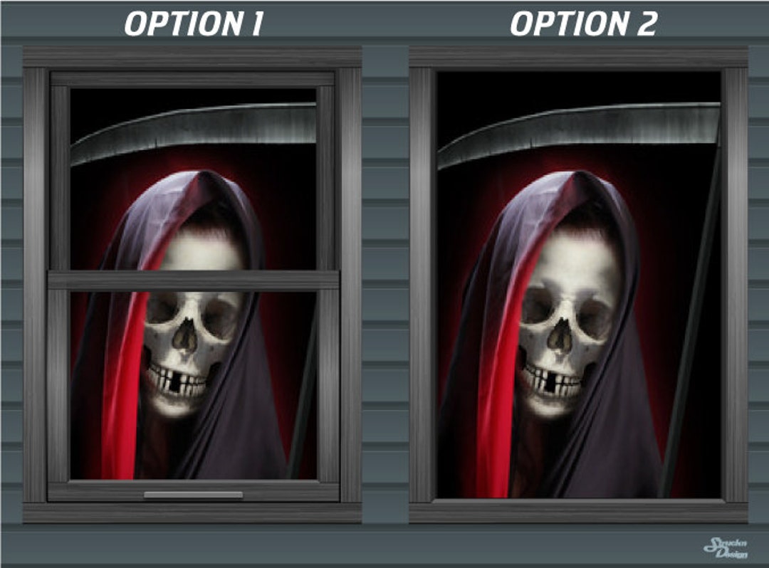 Reaper Skull Skeleton Hooded Horror Dark Window Backlit Wall Backdrop ...