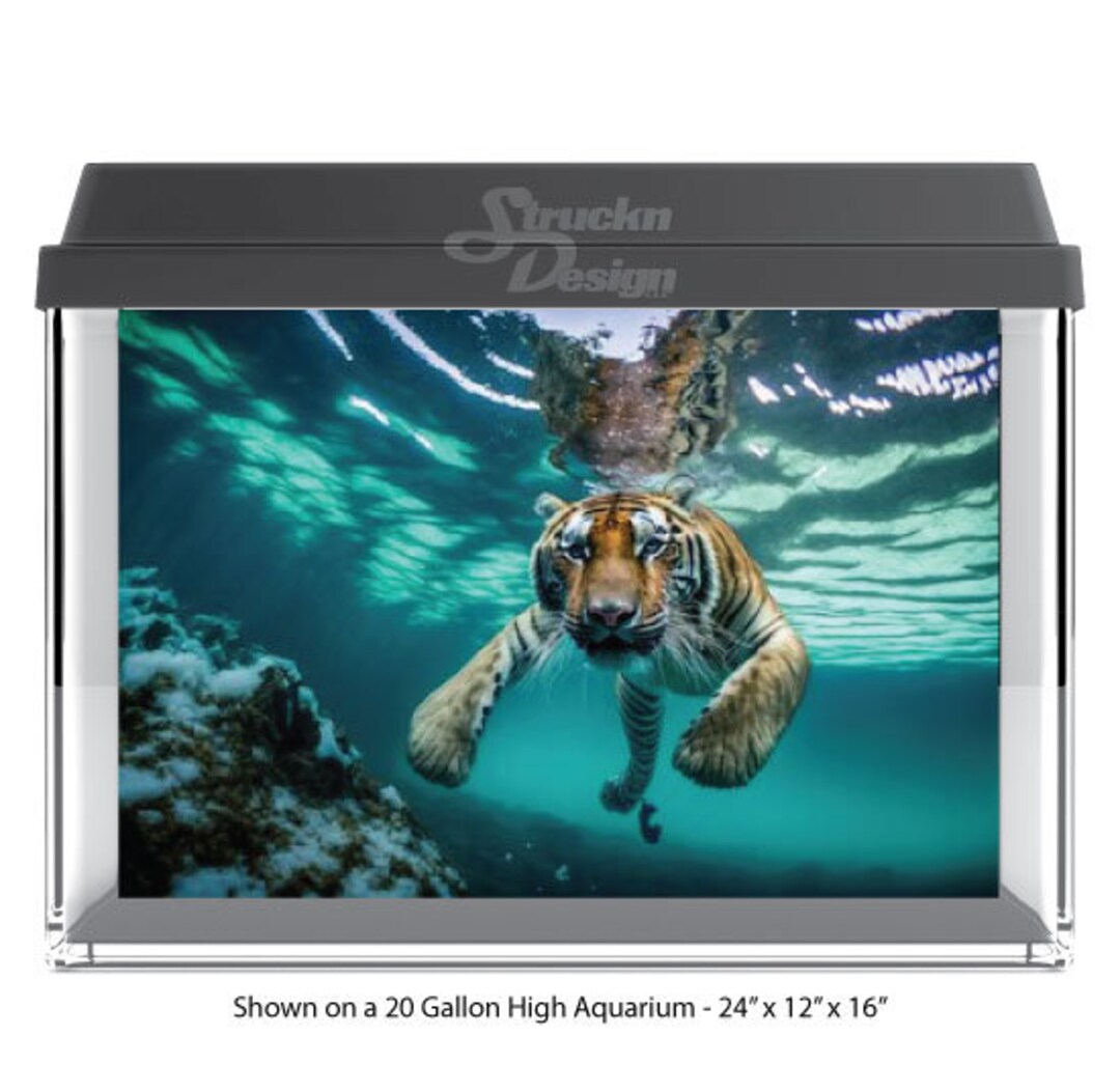 Tiger Swimming Fierce Sea Lake Water Underwater 10mil Polyester Fish ...