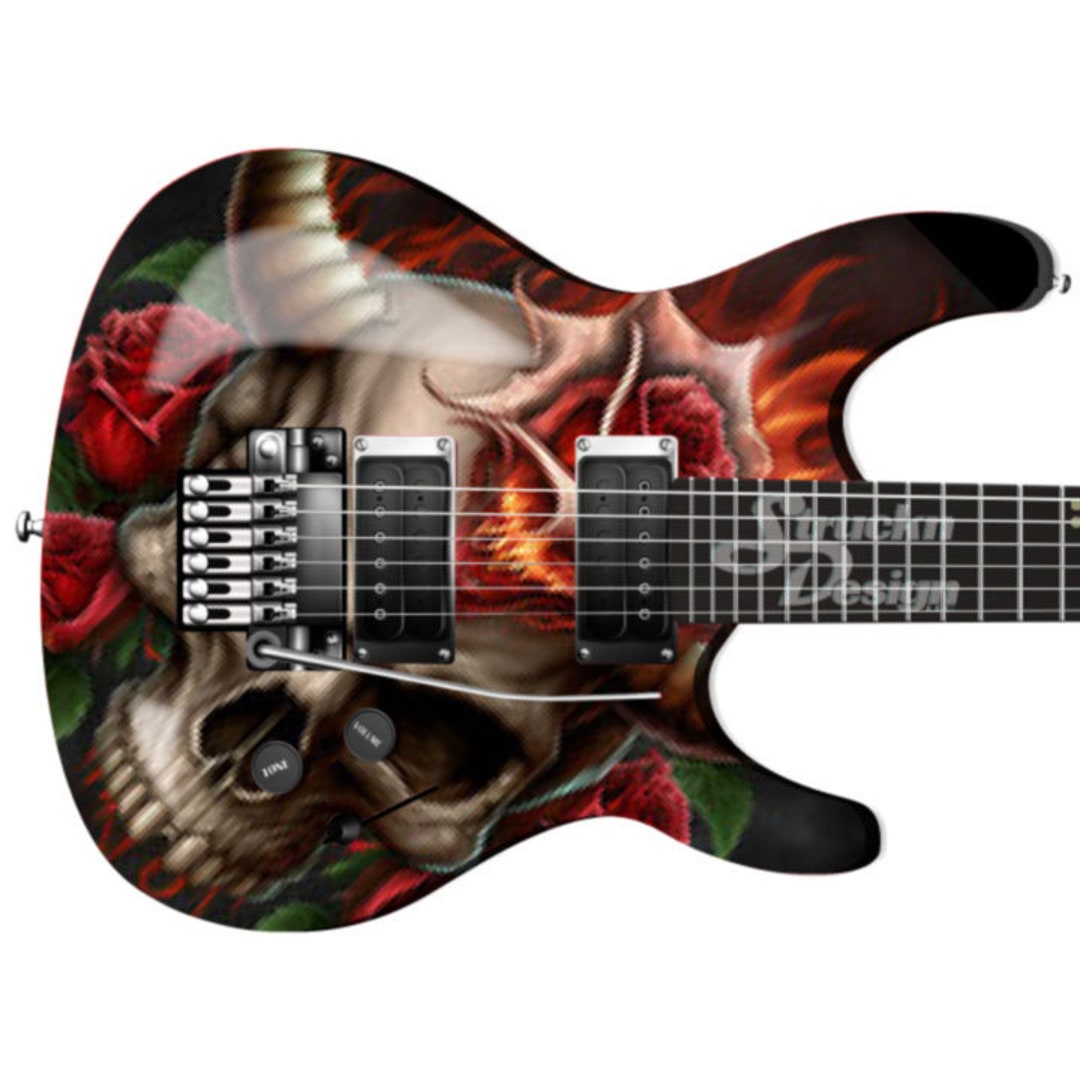 Demon Skull Horns Red Roses Flames Guitar Bass Metal Vinyl Wrap Skin ...