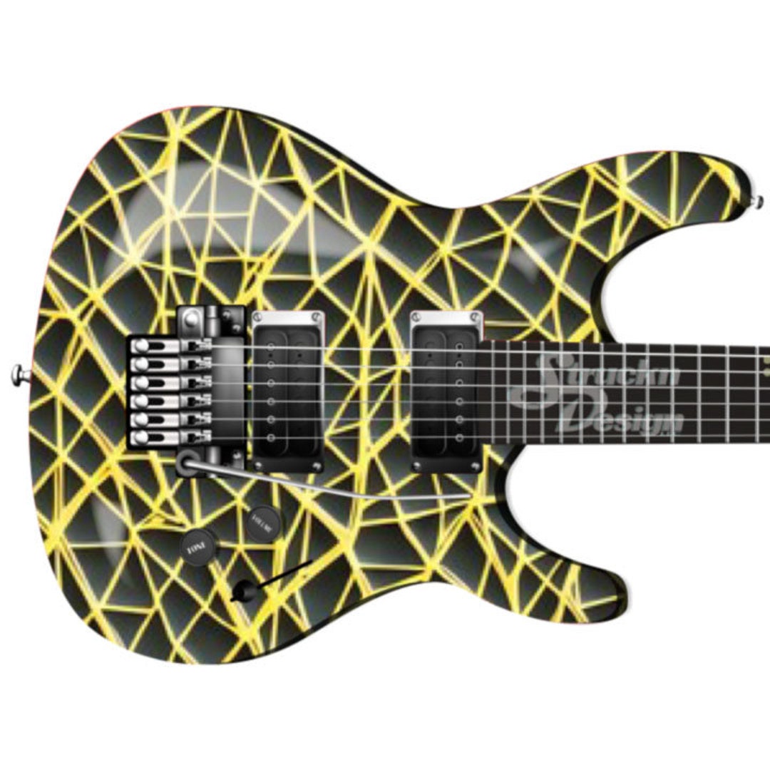 Abstract Yellow Jagged Lines Black Guitar Bass Metal Vinyl Wrap Skin ...
