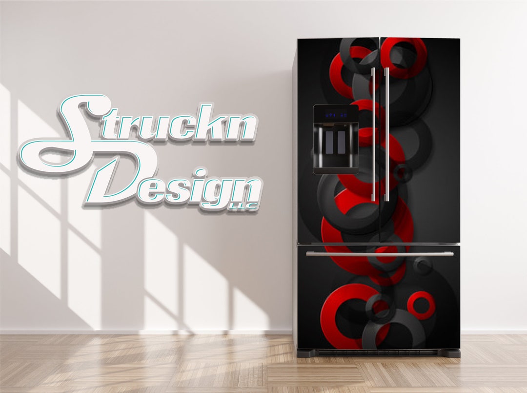 Red Black Smooth Circle Dots High Tech Refrigerator Fridge Freezer Wrap ...