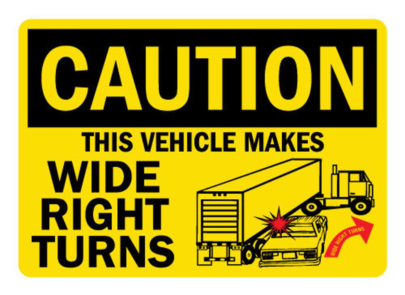 1 3M Reflective Caution Wide Right Turns Sign Safety Decal - Etsy