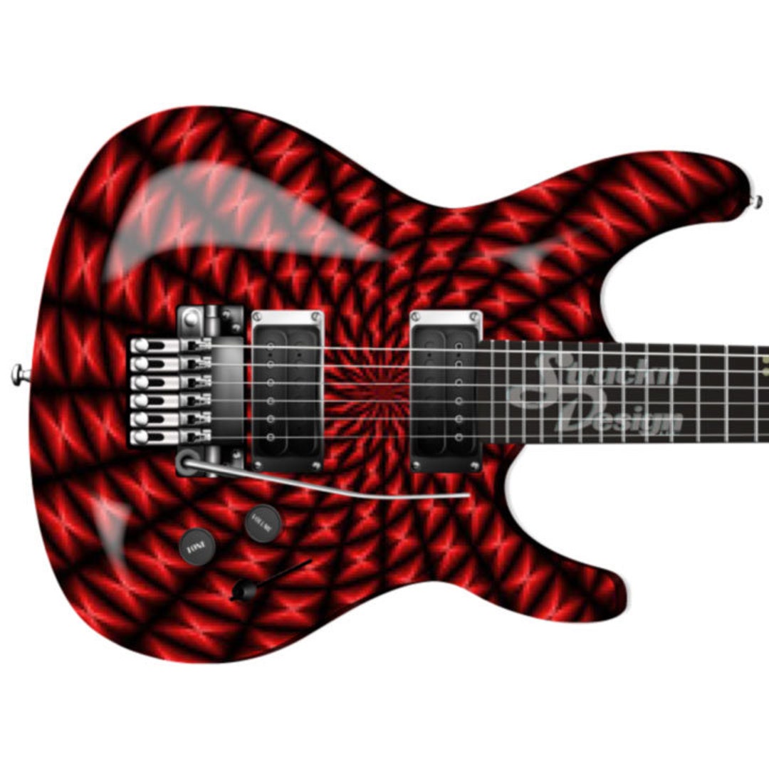 Dark Red Zig-zag Spiral Illusion Bass Metal Vinyl Guitar Wrap Skin ...