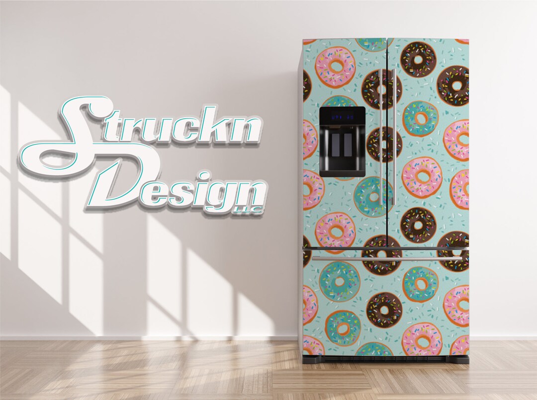 Blue Pink Brown Repeating Donut Pattern Refrigerator Fridge Freezer ...