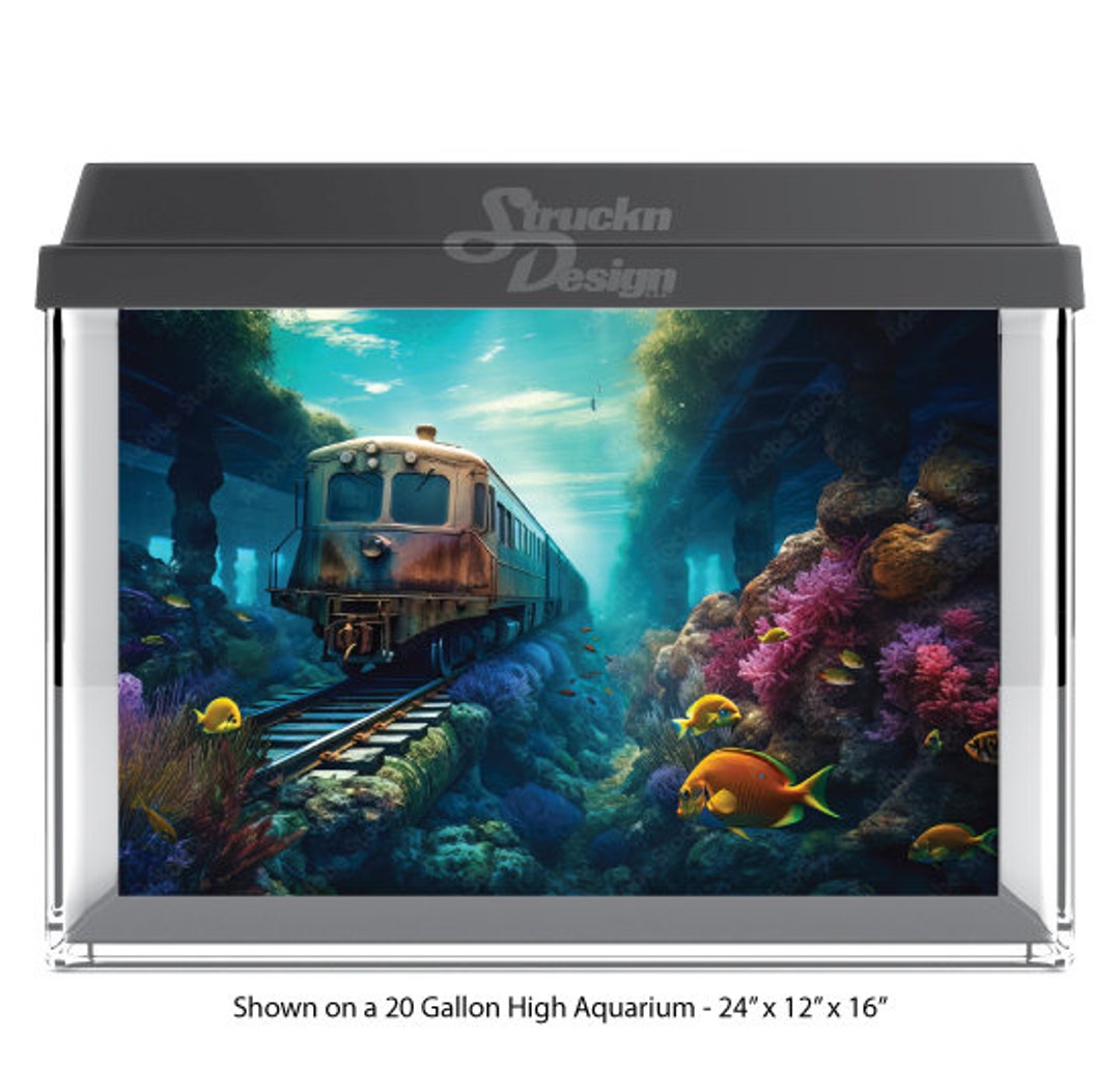Underwater Railroad Train Ocean Fish 10mil Polyester Aquarium Tank ...