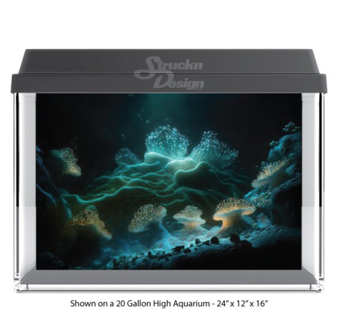 Glowing Cyan Blue Yellow Mushroom Fantasy 10mil Polyester Fish Tank ...