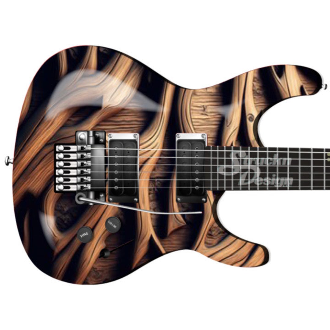 Rustic Wood Light Texture Dark Bass Metal Vinyl Guitar Wrap Skin Decal ...