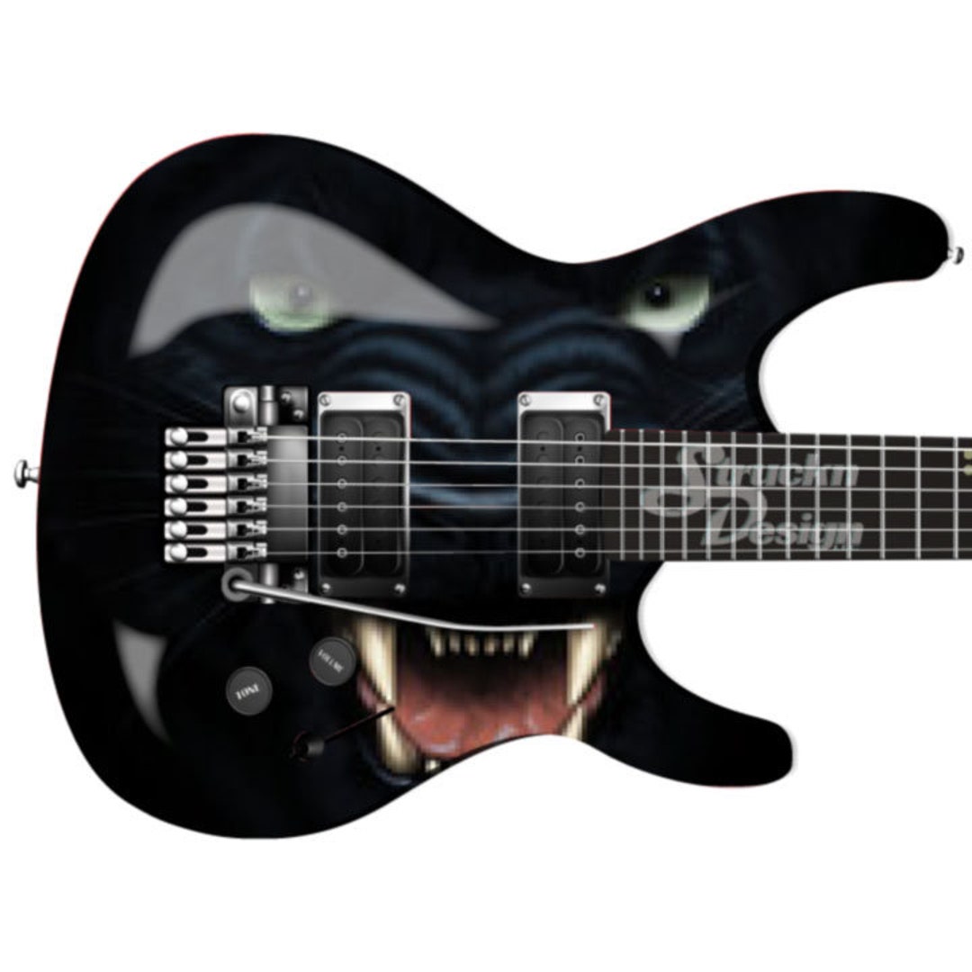 Dark Panther Cat Snarling Angry Bass Metal Vinyl Guitar Wrap Skin Decal ...