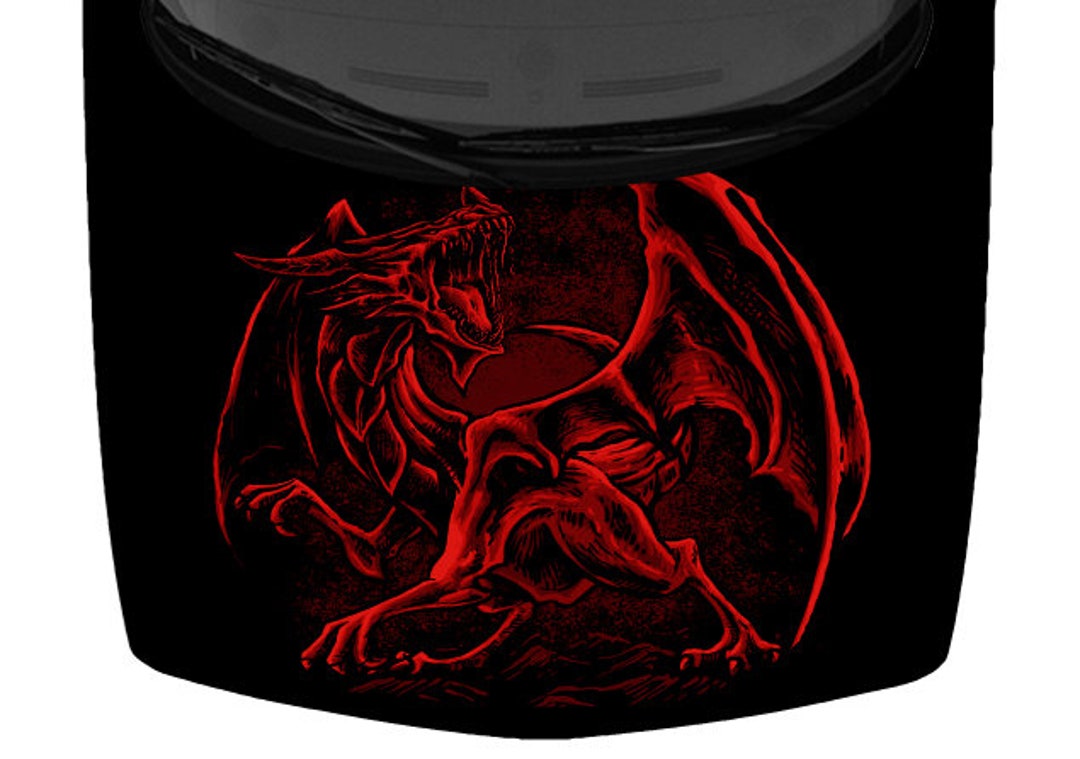 Dark Vivid Red Winged Dragon Face Snarling Black Truck Car Hood Wrap ...