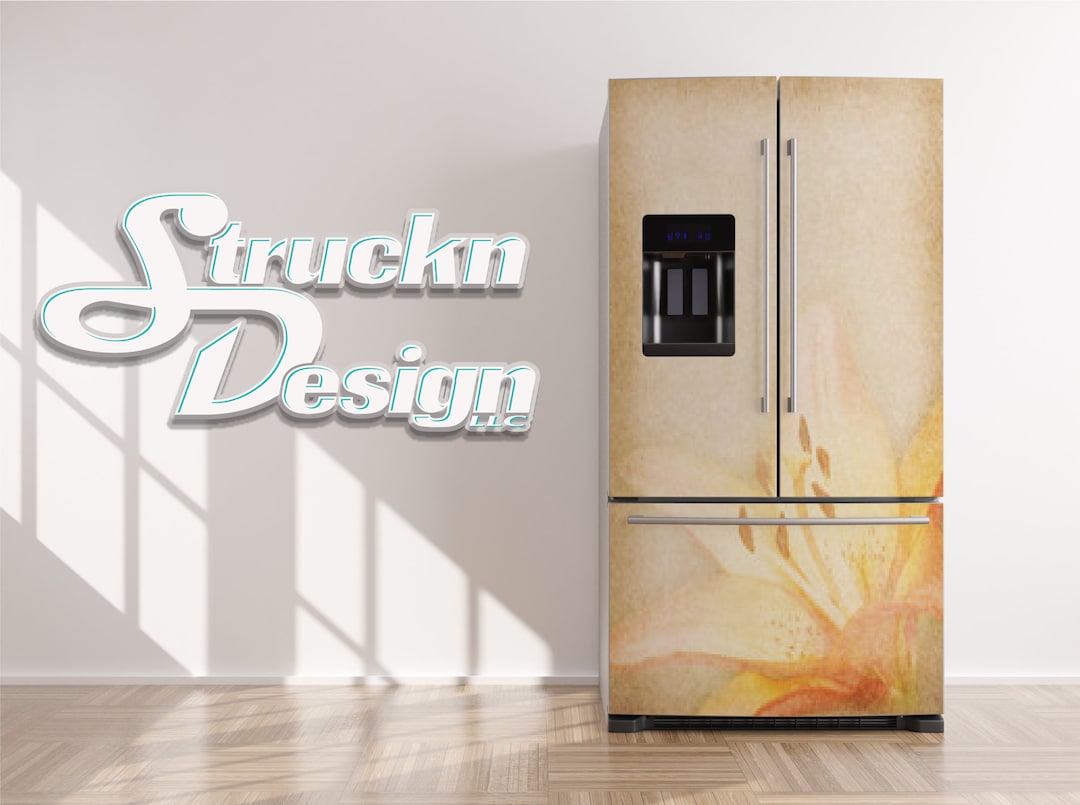 Vintage Paper Texture Lilly Flower Refrigerator Fridge Freezer Wrap ...