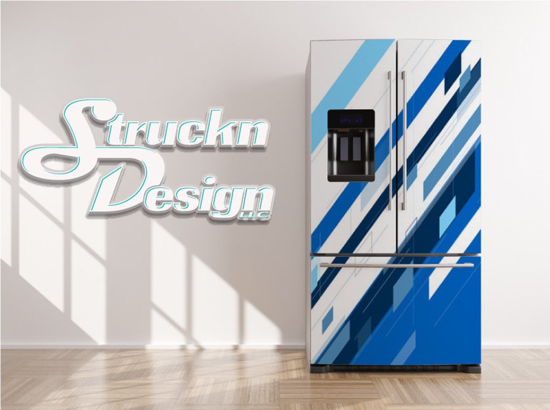 Blue Abstract Diagonal Lines Refrigerator Fridge Freezer Wrap Side by ...