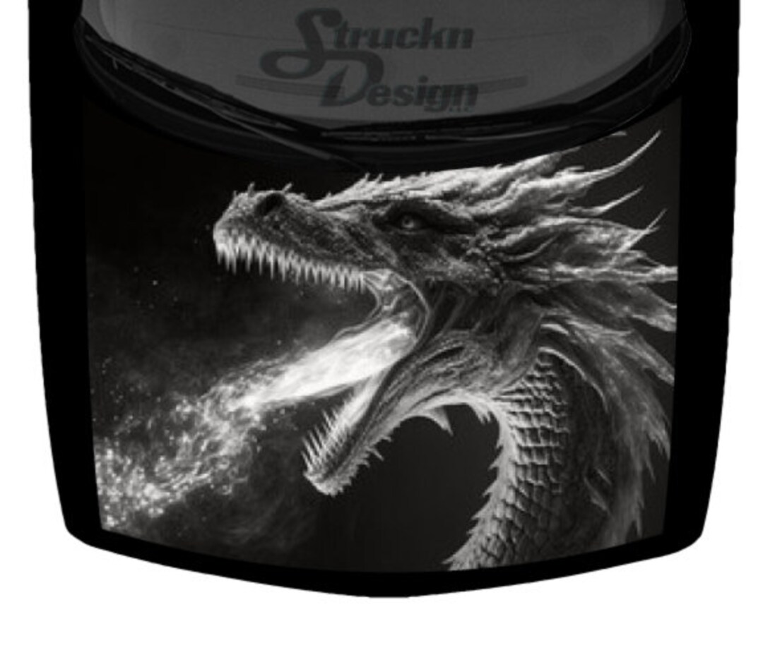 Grayscale Roaring Fire Dragon Design Black SUV Van Car Pickup Truck ...