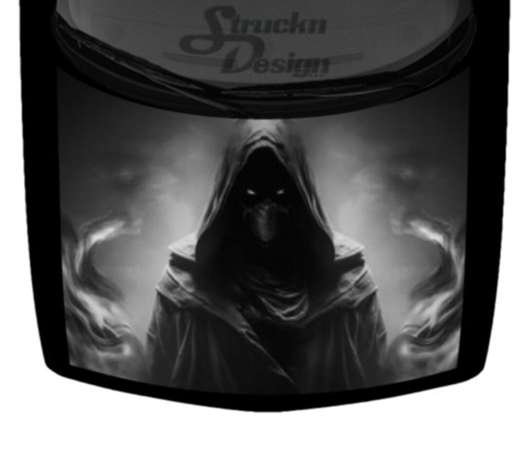Gray Dark Shadow Reaper Scary Orange Flames Fire Hood Wrap Truck Car ...