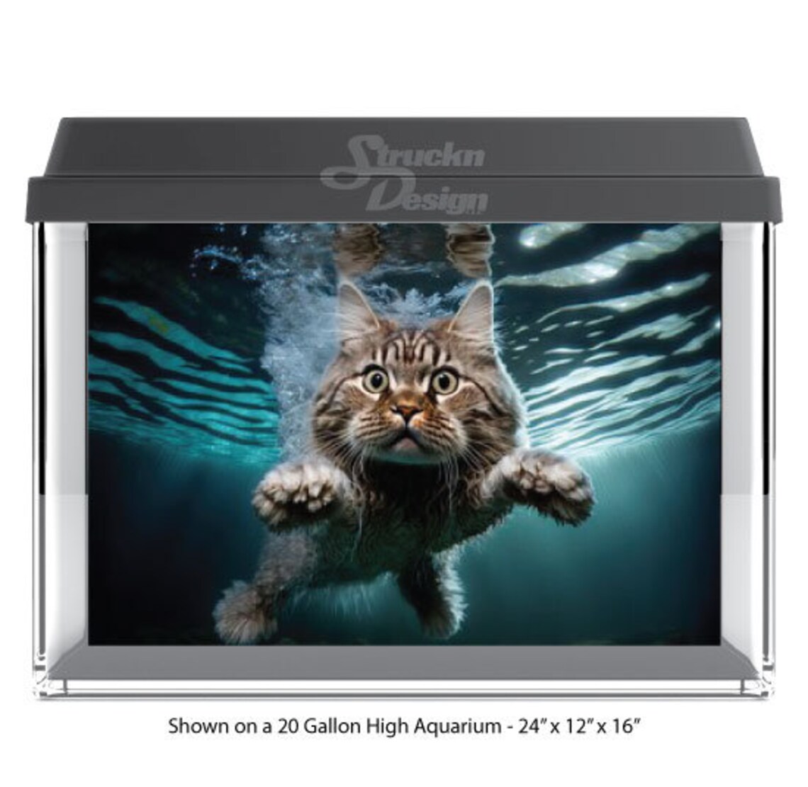 Scuba Fluffy Cat Swimming Underwater Teal Water 10mil Polyester Fish ...