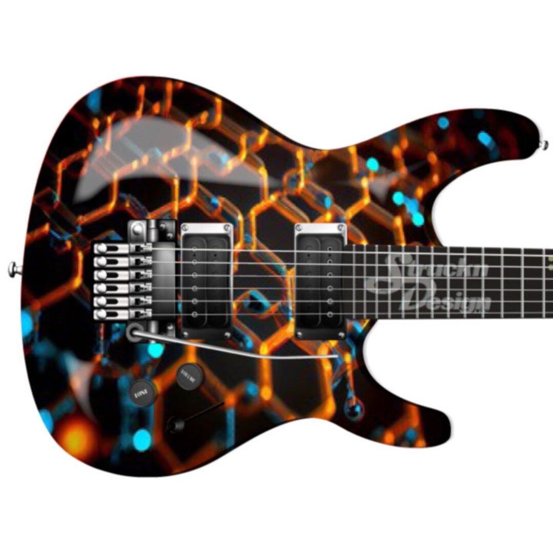 Electric Orange Lines Futuristic Guitar Bass Metal Vinyl Wrap Skin ...