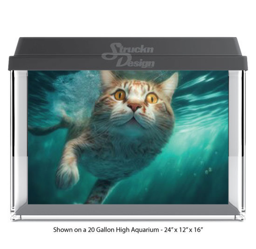 Ginger Swimming Cat Cute Blue Water Underwater 10mil Polyester Fish ...