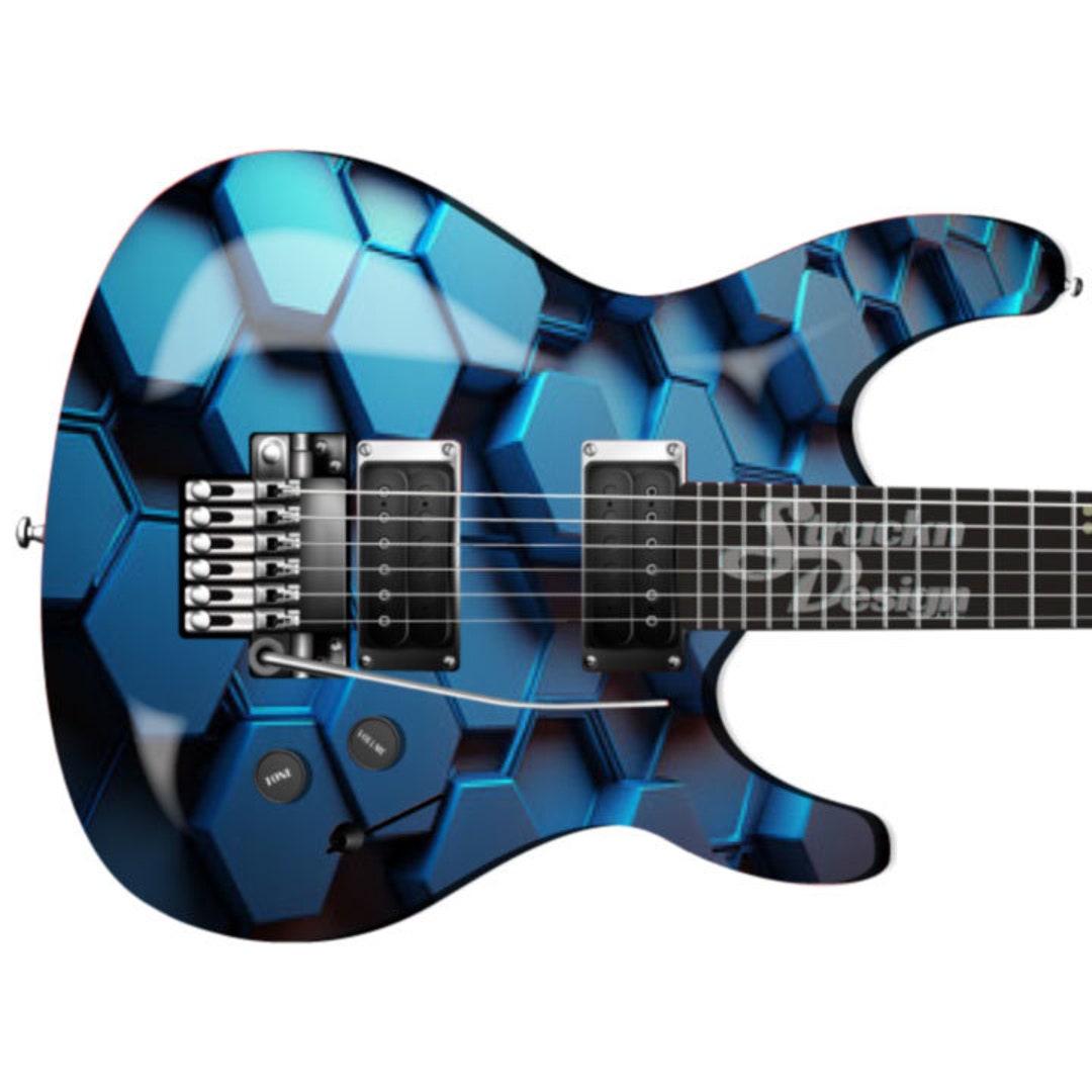 Cyan Blue Hexagon Pattern Guitar Bass Metal Vinyl Wrap Skin Decal ...
