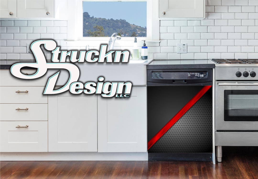 Black Red Classic Metal Mesh Dishwasher Wrap Dishes Front Door Vinyl ...