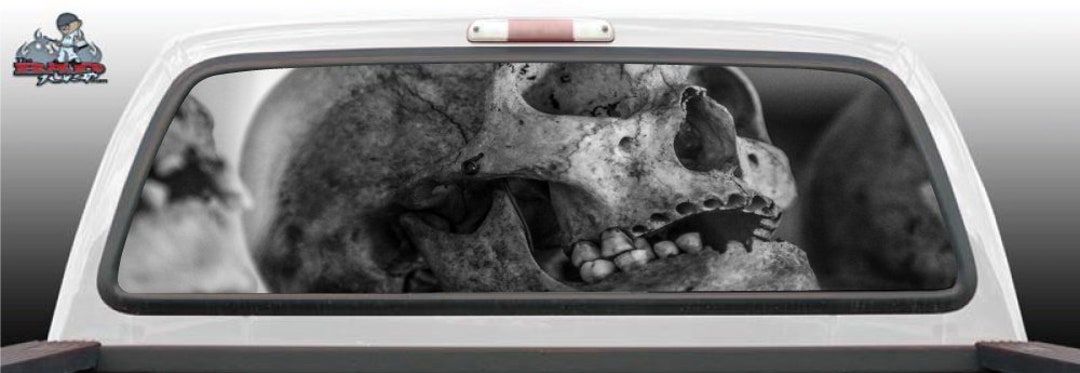 Skull Grayscale Dark Glass Rear Window Decal Graphic Truck Perf Vinyl ...