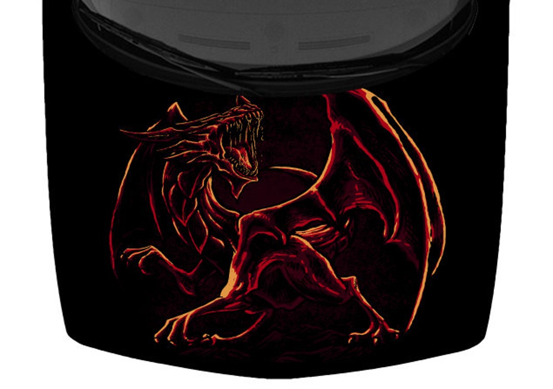 Dark Fiery Winged Dragon Face Snarling Black Truck Car Kapuze Wrap ...