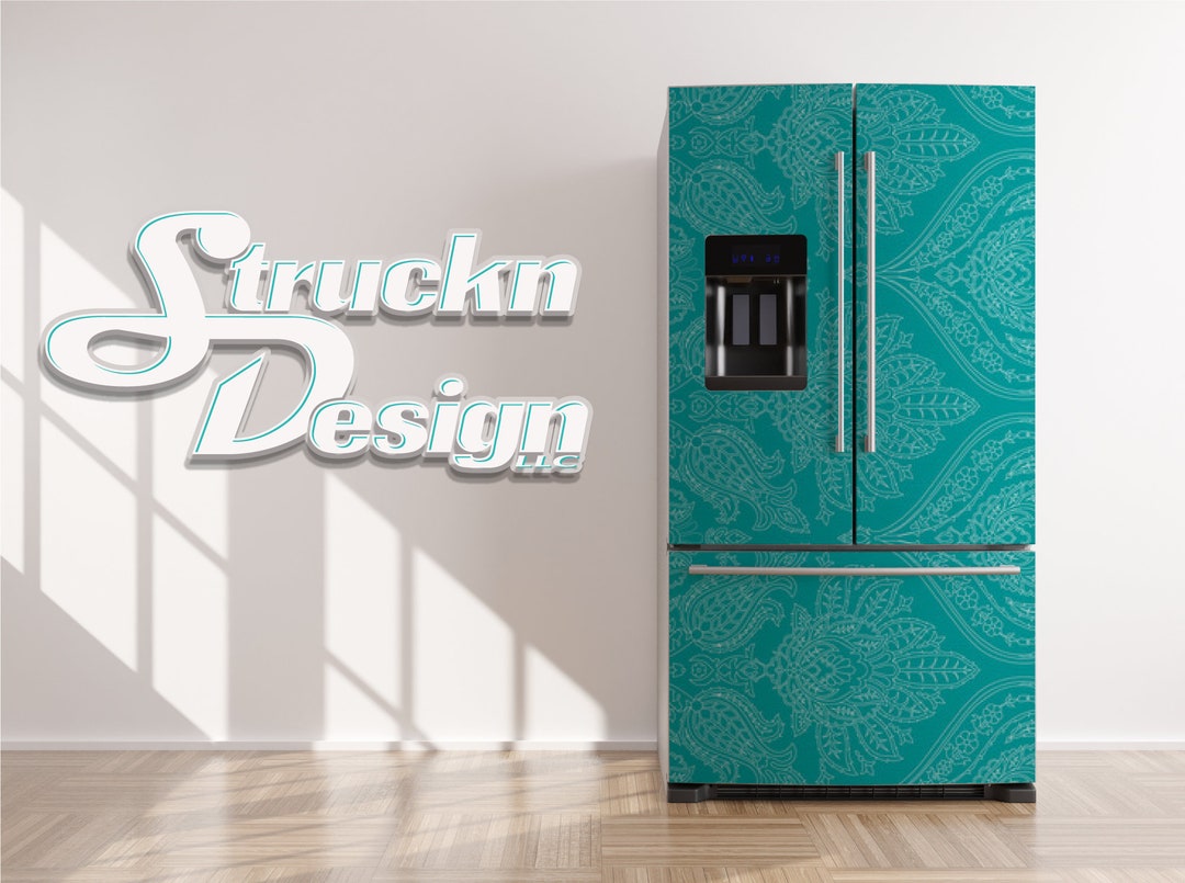 Teal Turkish Style Boho Lines Refrigerator Fridge Freezer Wrap Side by ...