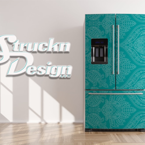 Teal Turkish Style Boho Lines Refrigerator Fridge Freezer Wrap - Etsy