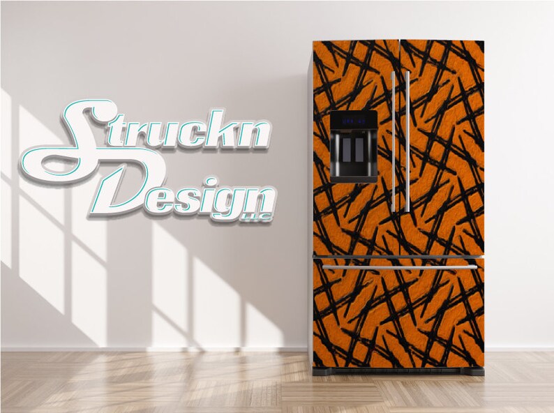 Orange Black Paint Texture Slash Marks Refrigerator Fridge Freezer Wrap ...