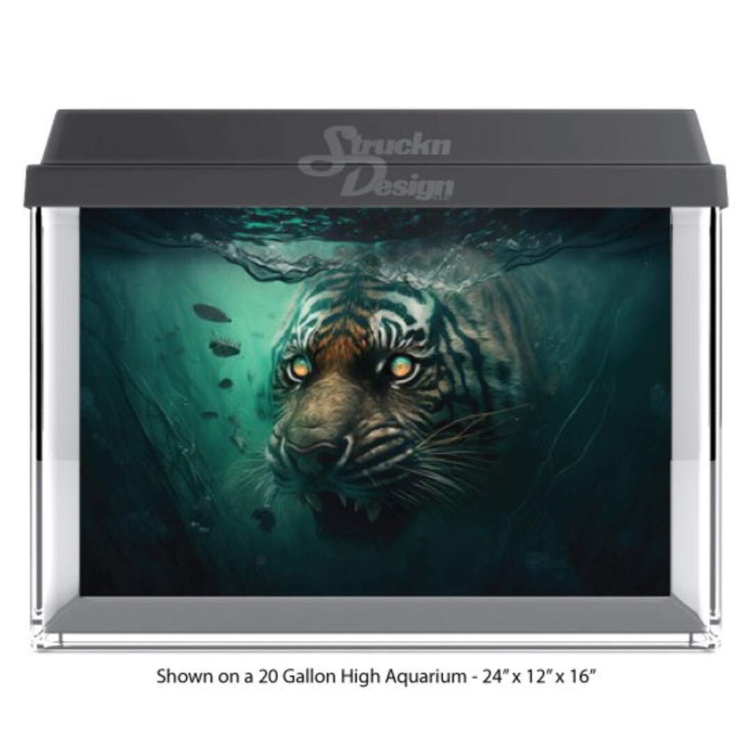 Scary Eye Glowing Tiger Swimming Underwater Dark 10mil Polyester Fish ...