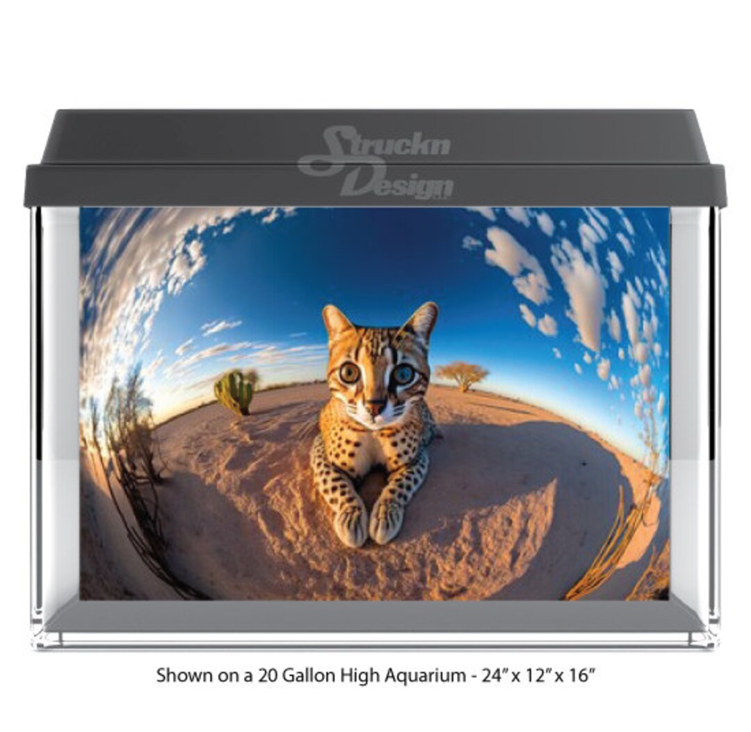 Funny Spotted Desert Cat Peeking in Cute 10mil Polyester Fish Tank ...
