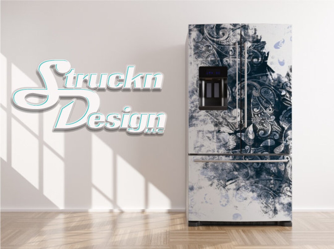 Floral Grunge Vintage Texture Navy Blue White Refrigerator Fridge ...