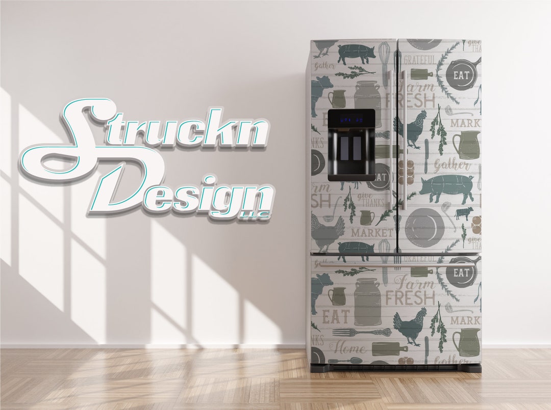 Modern Farmhouse Farm Fresh Animals Teal Refrigerator Fridge Freezer ...