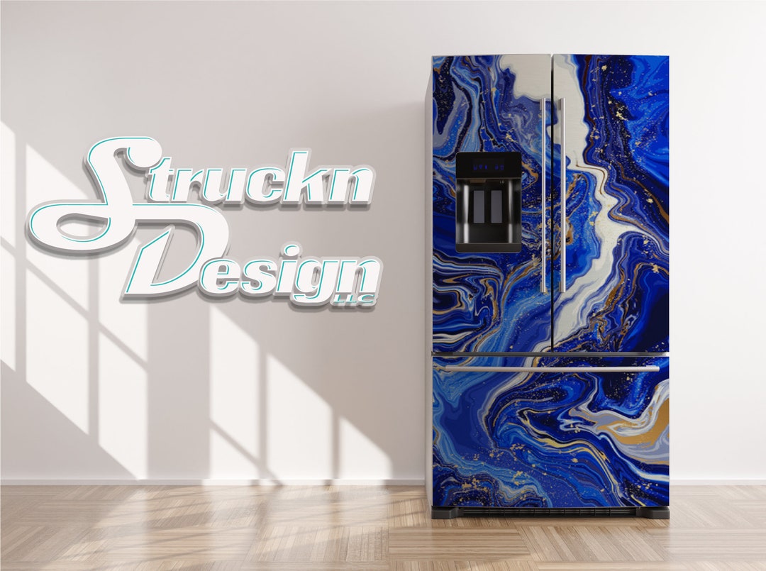 Blue White Gold Water Marble Paint Texture Refrigerator Fridge Freezer ...