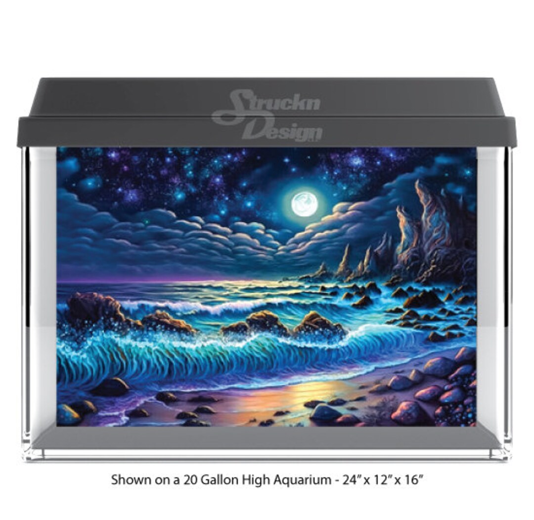 Glowing Blue Clouds Moon Light Mountains 10mil Polyester Fish Tank ...