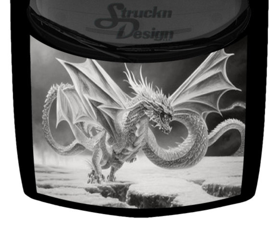 Grayscale Winter Snowy Dragon Scales Running Menacing Truck Car Hood ...