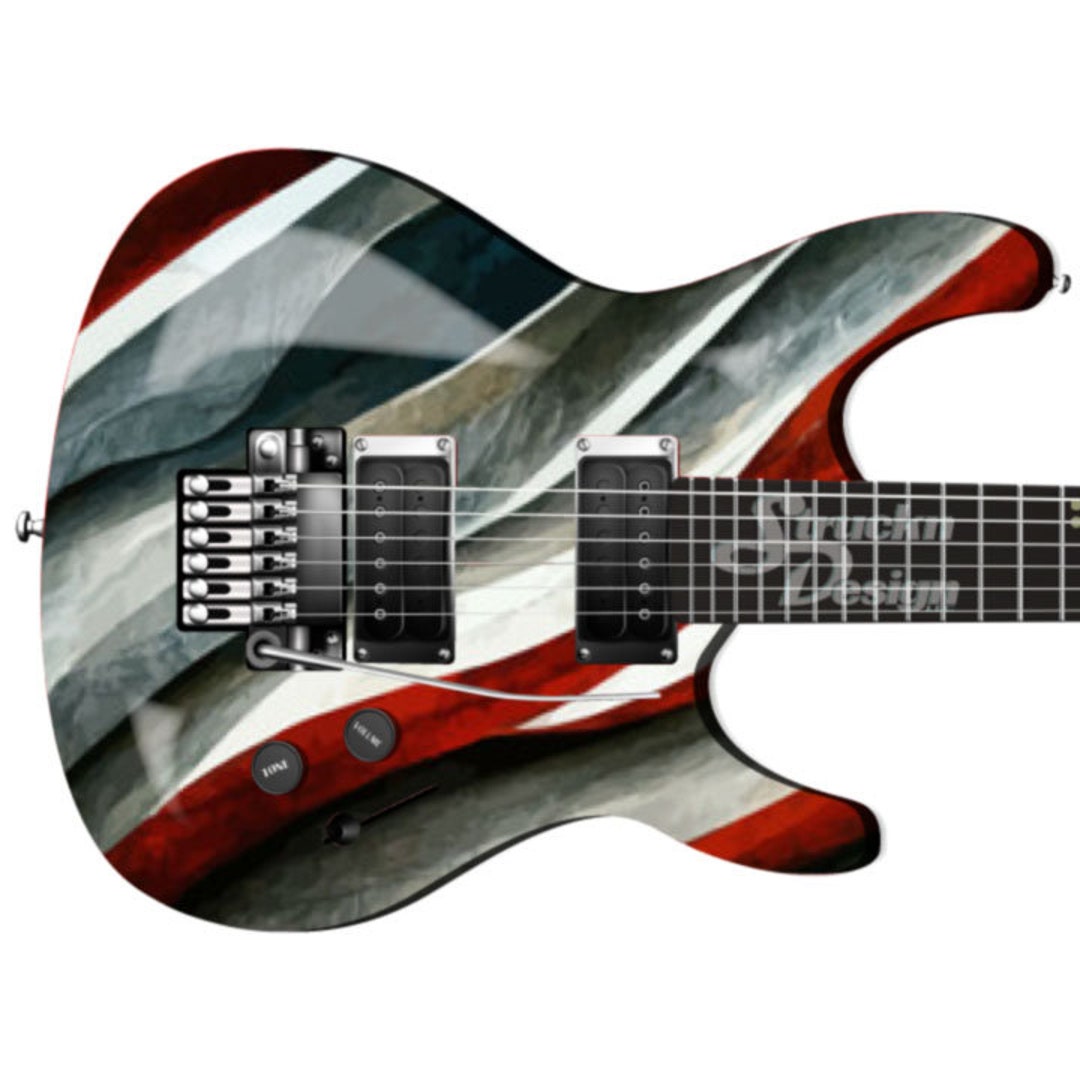 Red Gray White Waves Marble Black Bass Metal Vinyl Guitar Wrap Skin ...