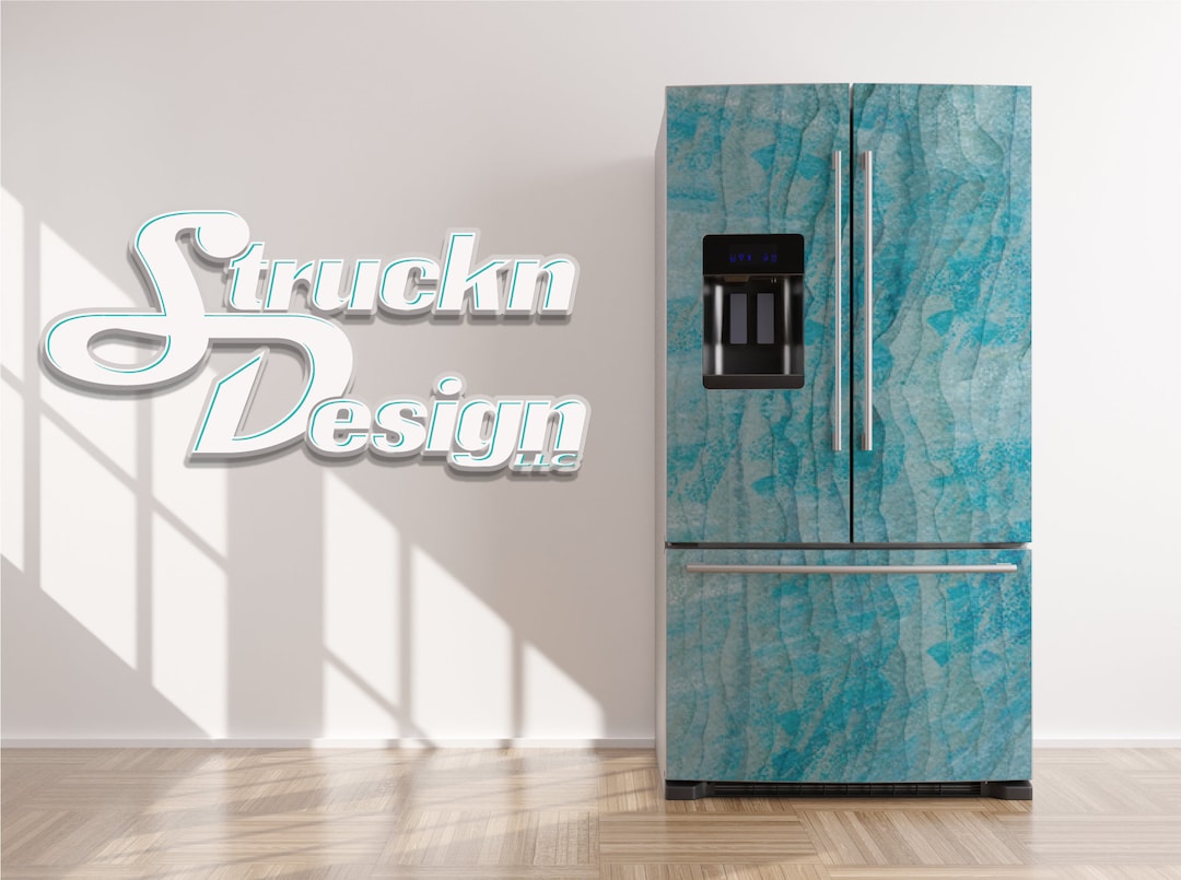 Blue Teal Concrete Cement Loft Texture Ridges Refrigerator Fridge ...