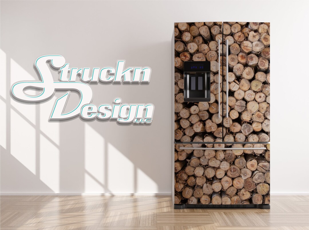 Stacked Wood Logs Wooden Rustic Refrigerator Fridge Freezer Wrap Side ...