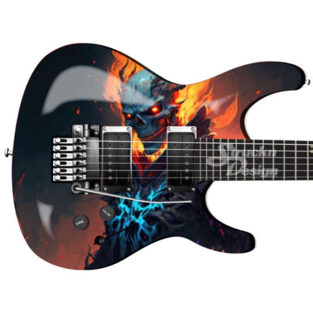 Hellfire Demon Skeleton Flames Skull Bass Metal Vinyl Guitar Wrap Skin ...