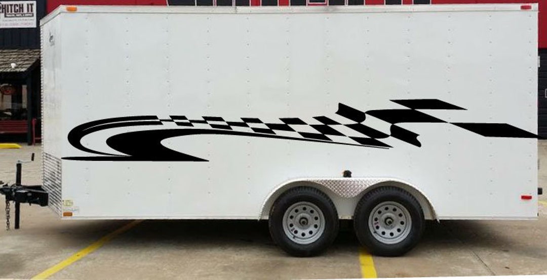 Checkered Flag Stripe Side Trailer RV Vehicle Grunge Vinyl Graphic ...