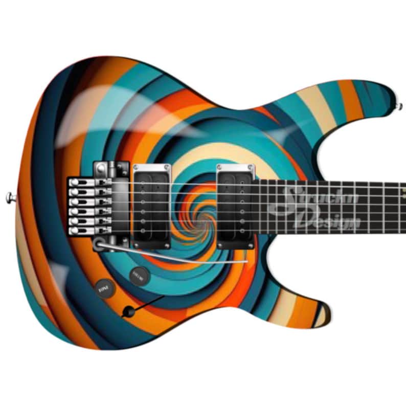 Orange Teal Blue White Swirl Spiral Bass Metal Vinyl Guitar Wrap Skin ...