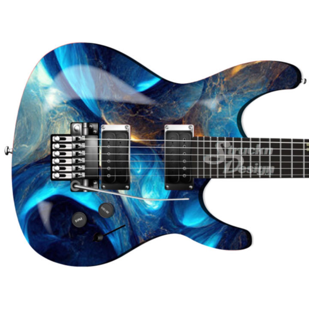 Deep Cyan Blue Waved Curved Guitar Bass Metal Vinyl Wrap Skin Decal ...