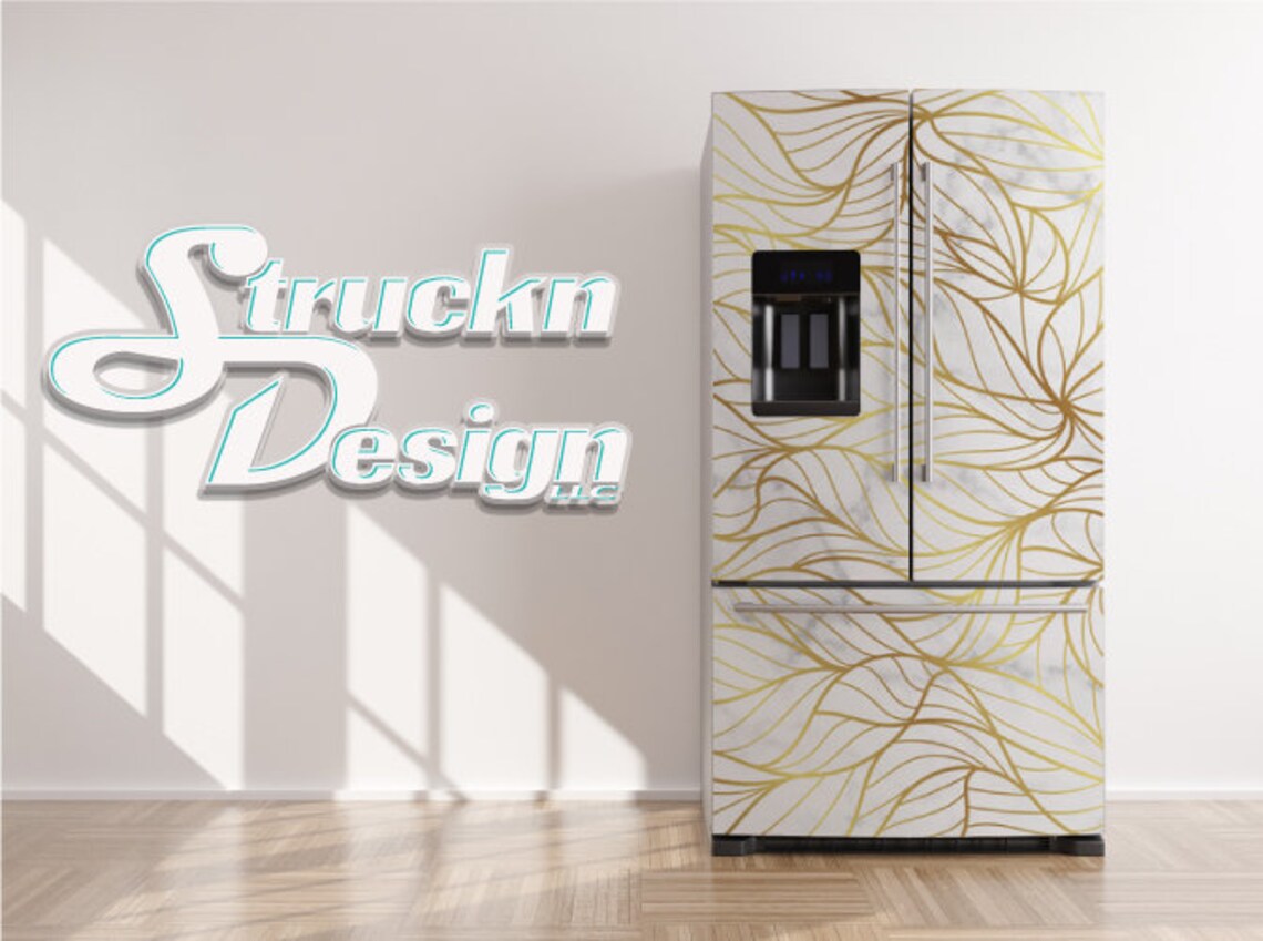 Modern Abstract Marble Texture Gold Leaves Refrigerator Fridge - Etsy