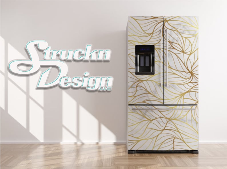 Modern Abstract Marble Texture Gold Leaves Refrigerator Fridge - Etsy