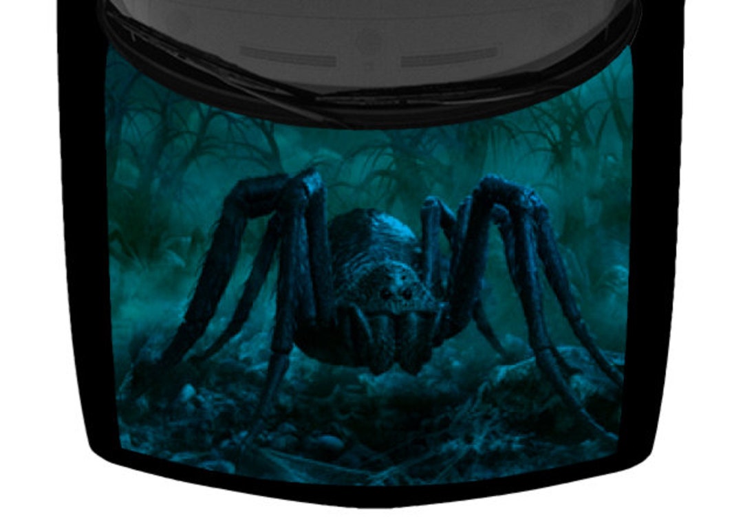 Dark Cyan Giant Spider Illustration Black Car Pickup Truck Hood Wrap ...