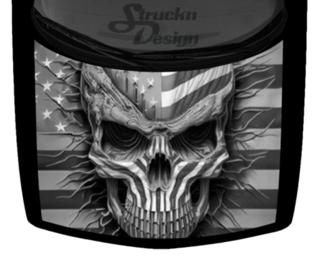 Gray American Flag Evil Skull Design Black SUV Van Car Pickup Truck ...