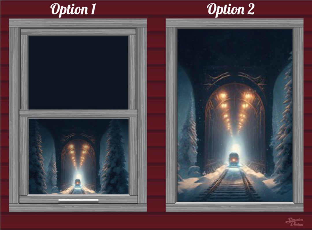 Snowy Holiday Train Tunnel Winter Window Backlit Wall Backdrop Banner ...