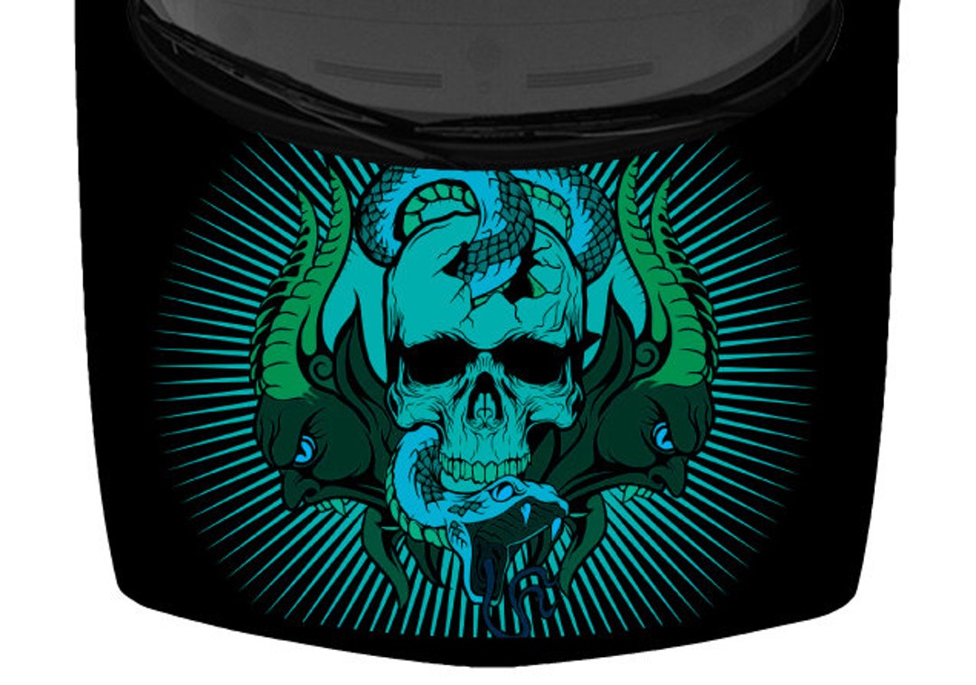 Teal Cyan Snake Demon Skull Black Car Pickup Truck Hood Wrap Vinyl ...