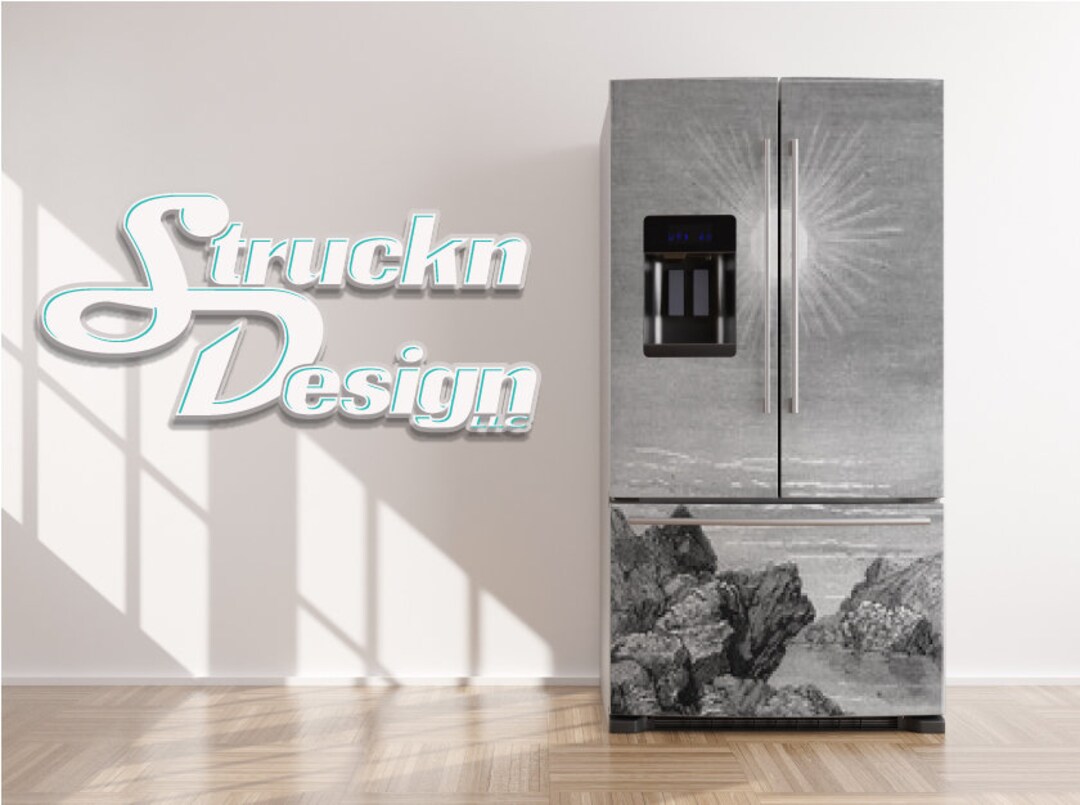 Grayscale Pretty Sun Landscape Rocks Water Refrigerator Fridge Freezer ...