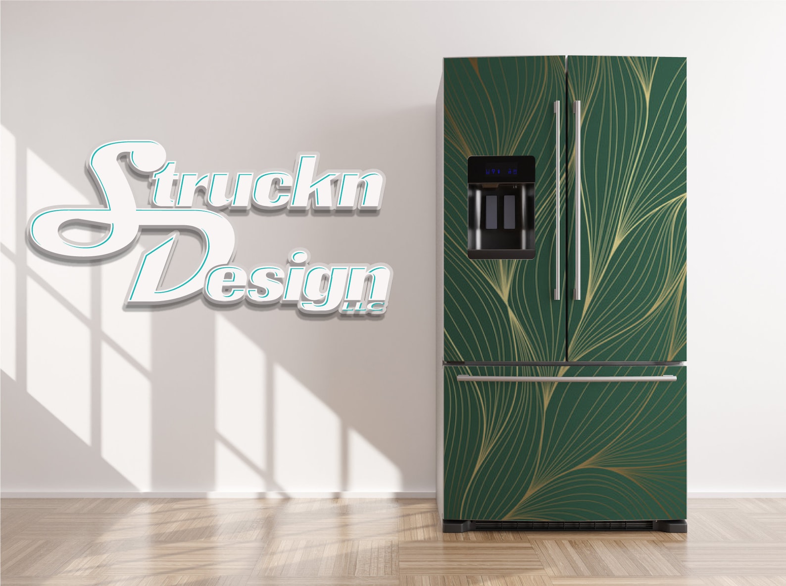 Gold Abstract Line Work Leaf Green Emerald Refrigerator Fridge Freezer ...